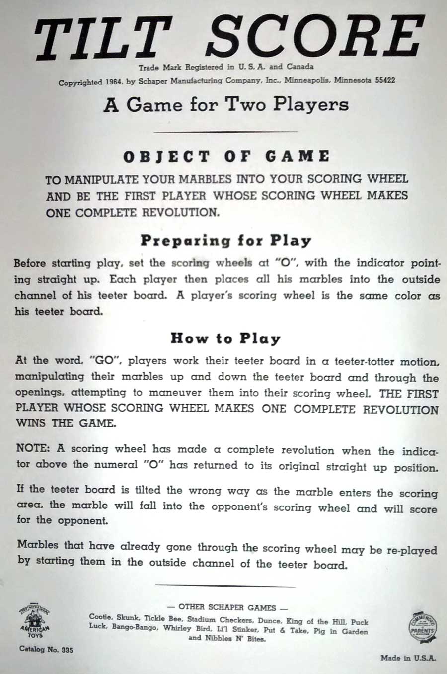 Tilt Score Game by Schaper - Sam's Toybox